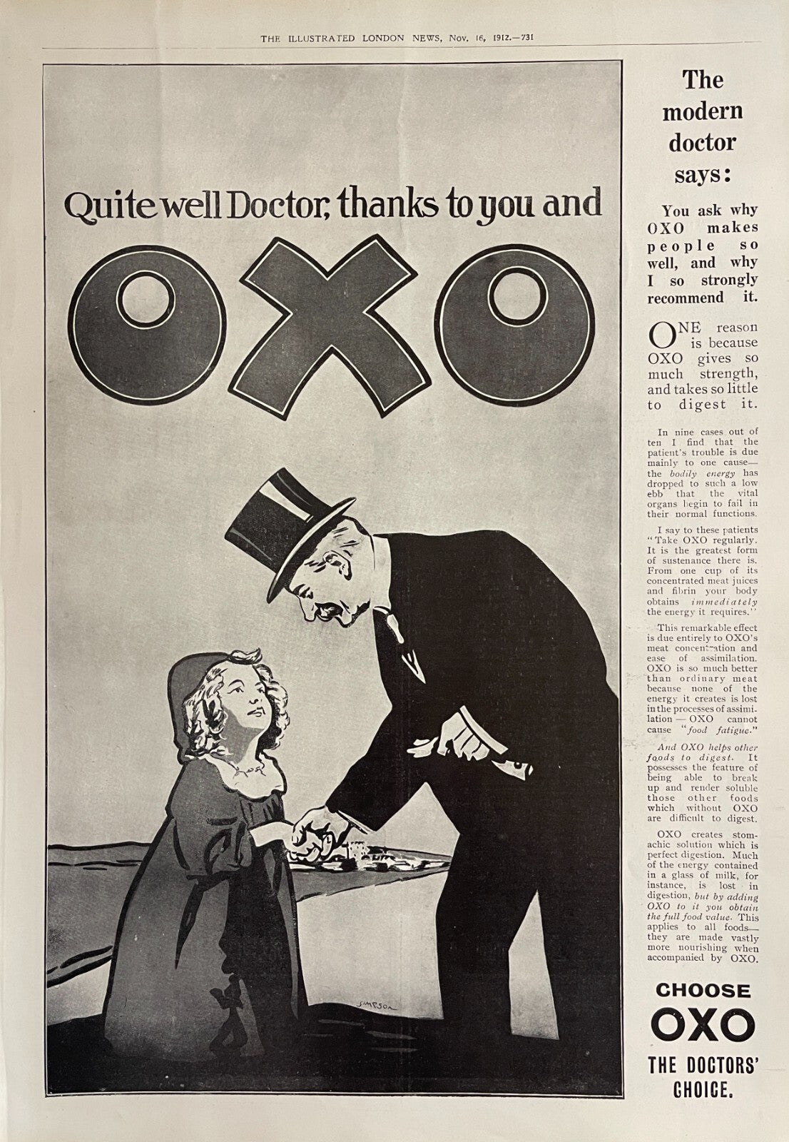 1912 OXO Meat Concentrate Original Print Ad Doctor Medicine Little Girl ...